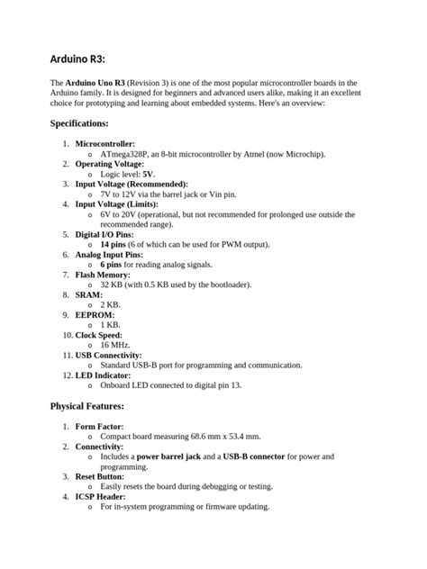 Details Of Arduino R3 Model Pdf Arduino Microcontroller