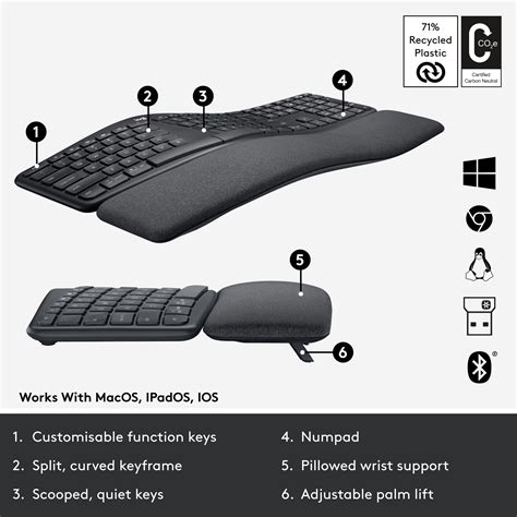 Logitech Ergo K860 Wireless Split Keyboard With Wrist Rest Black Amerikasepetim