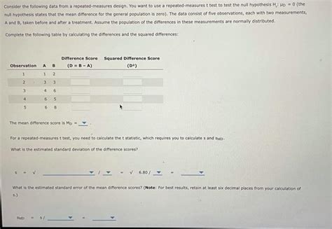 Solved Consider The Following Data From A Repeated Measures