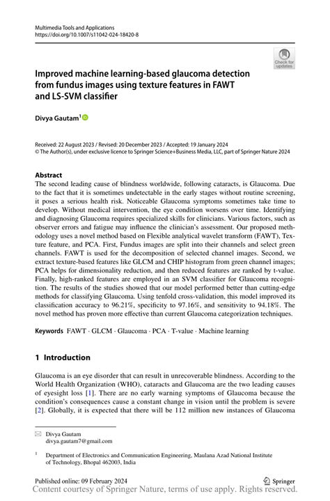 improved machine learning based glaucoma detection from fundus images