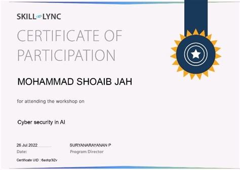 Mohammad Shoaib Jah On Linkedin Cybersecurity Ai Skilllynccertificate