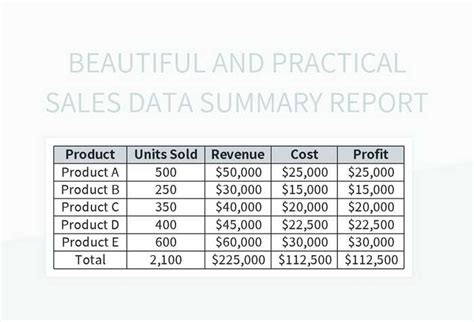 Beautiful And Practical Sales Data Summary Report Excel Template Free