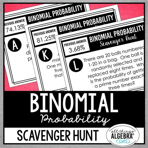Binomial Probability Scavenger Hunt All Things Algebra®