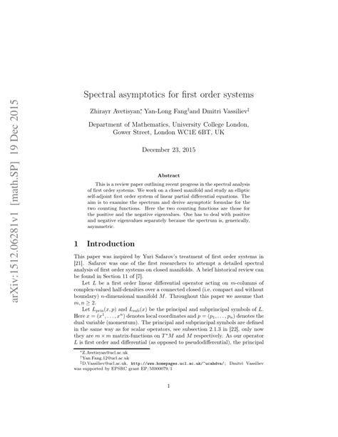 Pdf Spectral Asymptotics For First Order Systems