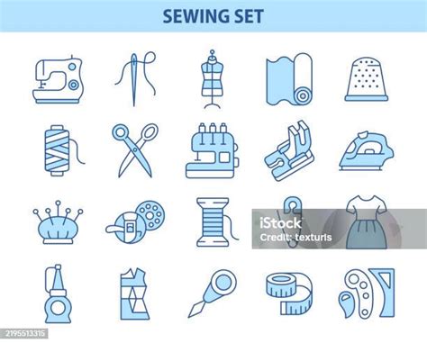 재봉 선 아이콘 세트입니다 재봉틀 가위 바늘 직물 마네킹 핀 옷 실 스풀 철 드레스가 있는 테일러 컬렉션 벡터 일러스트 레이 션 가위에 대한 스톡 벡터 아트 및 기타 이미지