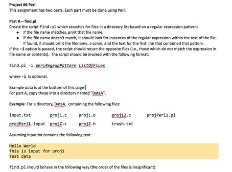 Project Perl This Assignment Has Two Parts Each Chegg