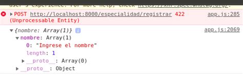 laravel error 422 unprocessable entity al momento de hacer una