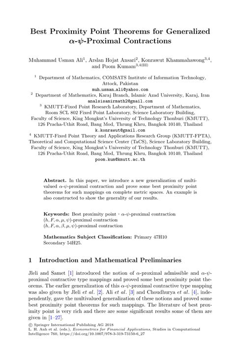 PDF Best Proximity Point Theorems for Generalized alpha α psi ψ Proximal