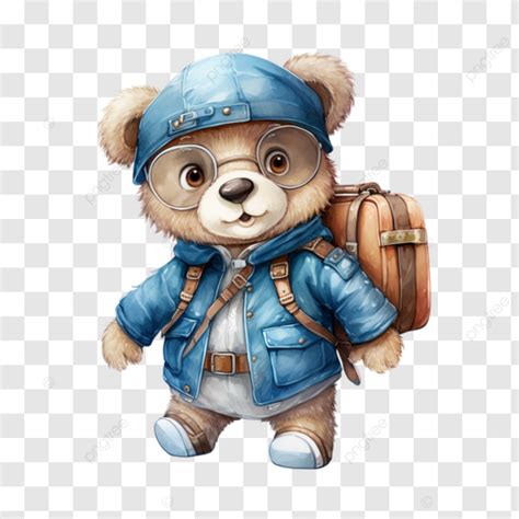 Adorable Teddy Bear Wearing A Blue Jacket And Carrying Small Backpack