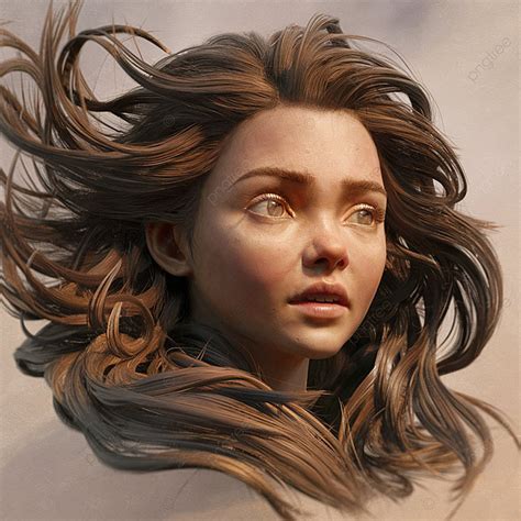 한 젊은 여성의 복잡하고 세밀한 초상화 그녀의 얼굴은 표정이 풍부한 눈과 바람에 휩쓸리는 것 같은 흐르는 머리카락으로 중심 초점입니다 젊은 여성 그녀의 얼굴 흐르는