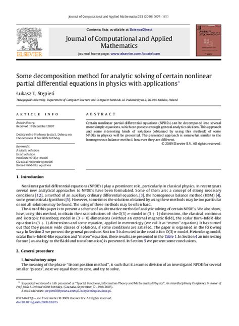 pdf some decomposition method for analytic solving of certain