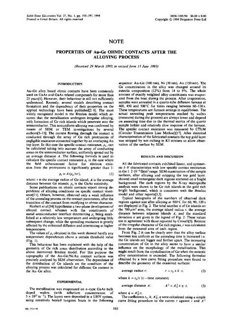 Pdf Properties Of Au Ge Ohmic Contacts After The Alloying Process
