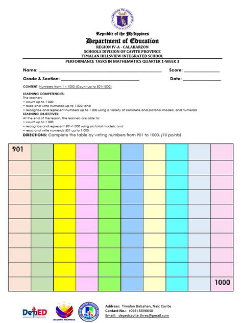 Performance Tasks In Mathematics Quarter 1 Week 3 Pdf