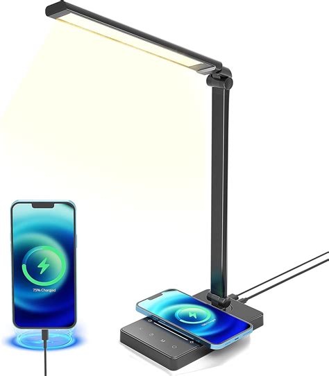 Led Desk Lamp With Wireless Charger Usb Charging Port Touch Control
