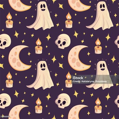 할로윈 완벽 한 패턴입니다 마법의 물약 양초 해골 마법 검은 으스스한 벽지 그림 무서운 휴일 공포 스케치 아트 매직 할로윈 패턴 프린트 10월에 대한 스톡 벡터 아트 및