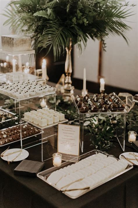 Modern Dessert Bar With Greenery And Acrylic Elegant Dessert Bar Modern Dessert Table Wedding