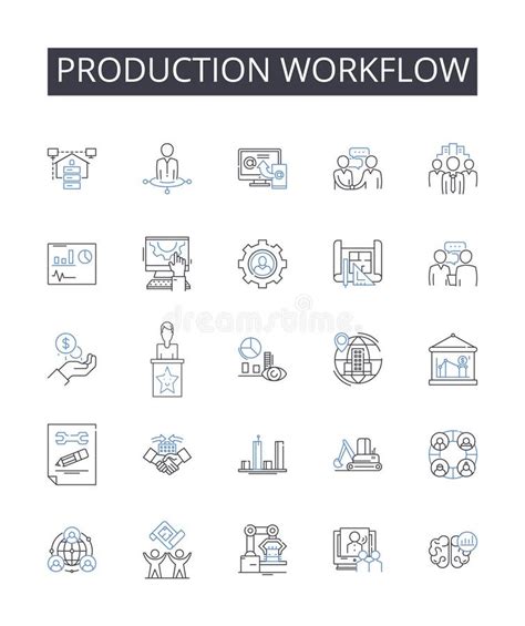 Production Workflow Line Icons Collection Manufacturing Process