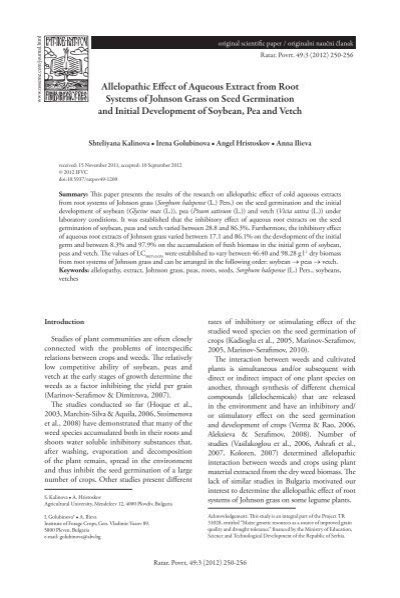 Allelopathic Effect Of Aqueous Extract From Root Systems Ns Seme
