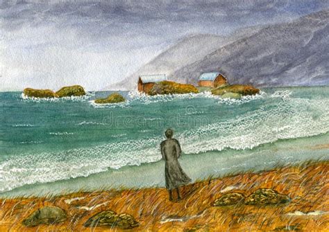 Woman By The Stormy Sea Stock Illustration Illustration Of Texture