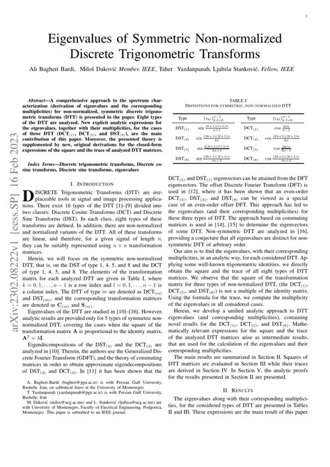 Pdf Eigenvalues Of Symmetric Non Normalized Discrete Trigonometric Transforms