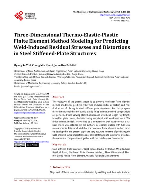 Pdf Three Dimensional Thermo Elastic Plastic Finite Element Method Modeling For Predicting