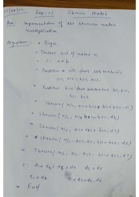 Strassen Matrix Design And Analysis Of Algorithms Studocu