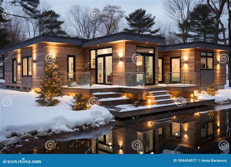 A Cozy Modern Wooden House In The Forest With Large Glass Windows