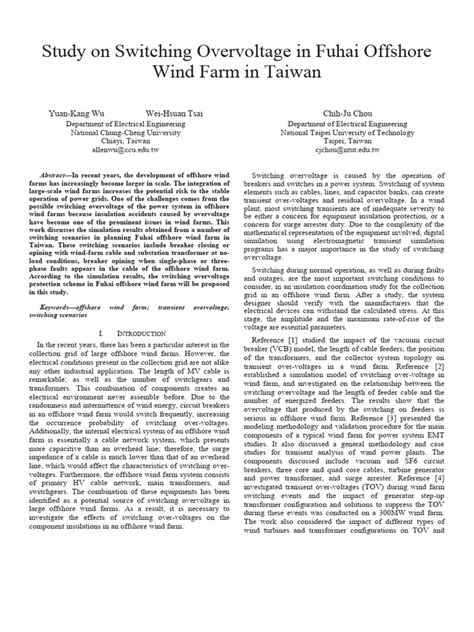 Switching Overvoltage In Fuhai Wind Farm Pdf Transformer Electric Power Transmission