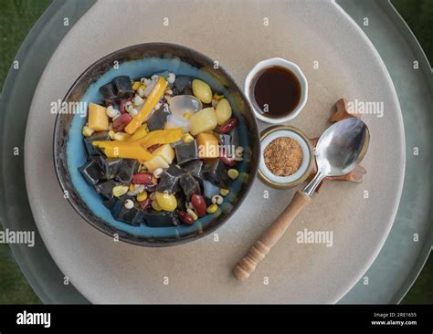 Black Grass Jelly Is Including Nuts Cereals Red Beans Ginkgo Sliced