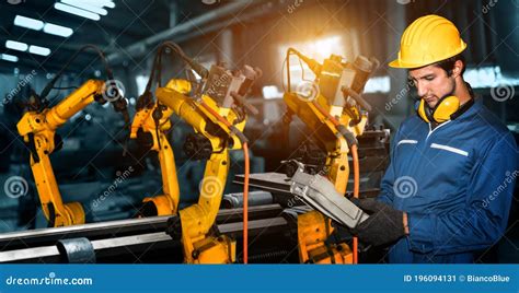 Smart Industry Robot Arms For Digital Factory Production Technology Stock Image Image Of