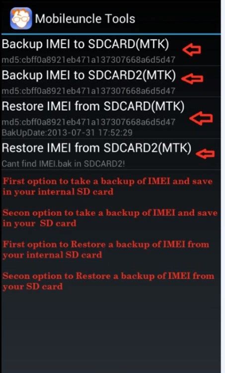 how to backup and restore imei number of android
