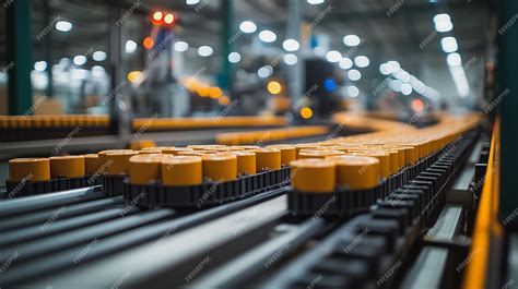 A Conveyor Belt With Orange Objects On It The Objects Are In A Row And Are Being Processed