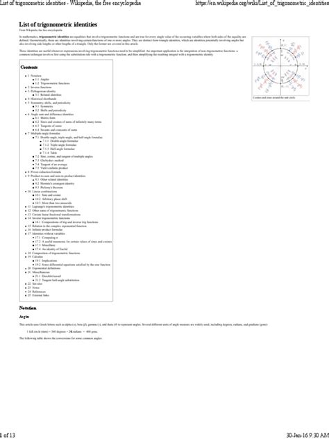 List Of Trigonometric Identities Wikipedia The Free Encyclopedia