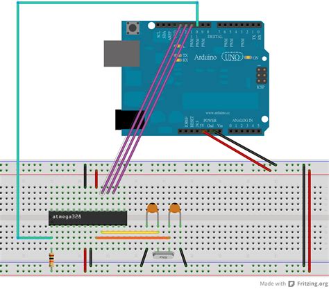 葉難 將arduino Uno當做一台isp線上燒錄器，燒錄bootloader或sketch到麵包板上的atmega328p Pu晶片