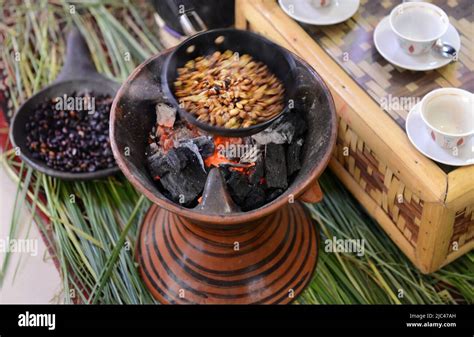 Roasting Coffee Beans In A Traditional Ethiopian Coffee Ceremony Stock Photo Alamy