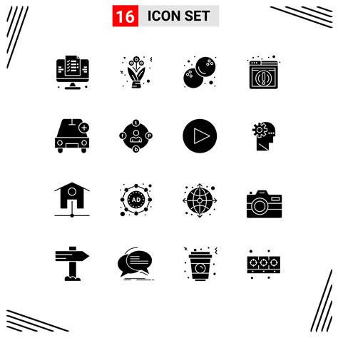 user interface pack of 16 basic solid glyphs of plus car coconut add