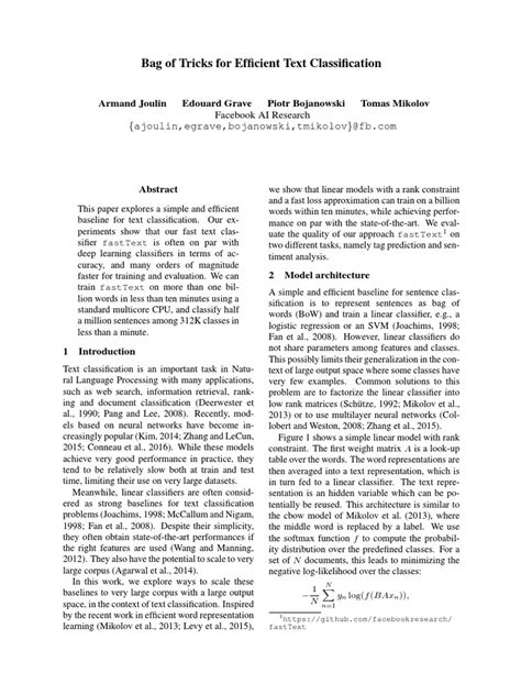 Bag Of Tricks For Text Classification Pdf Statistical