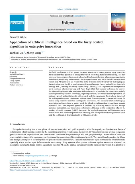 Pdf Application Of Artificial Intelligence Based On The Fuzzy Control