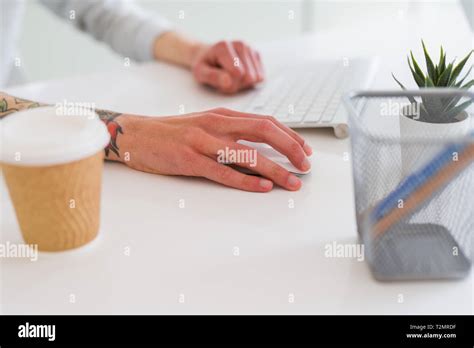 Close Up Of Man Hands Using Computer Cursor Mouse Stock Photo Alamy