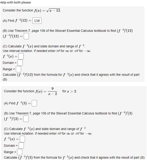 Solved Consider The Function Fxx−12 A Find F−112