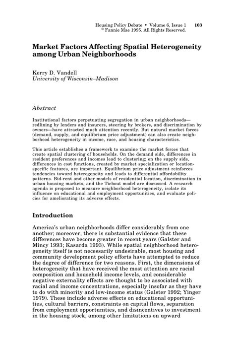 Pdf Market Factors Affecting Spatial Heterogeneity Among Urban Neighbourhoods