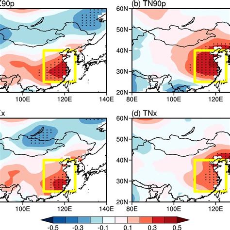 Correlation Maps Between The Summer Nao And Extreme Temperature Indices