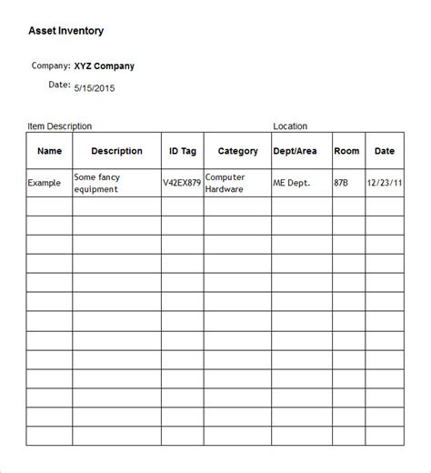 Asset Inventory Management Excel Template