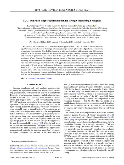 Pdf Su3 Truncated Wigner Approximation For Strongly Interacting Bose Gases