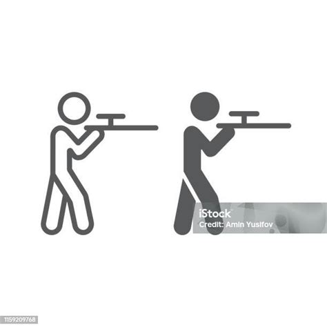 촬영 라인과 문양 아이콘 사냥과 산탄 총 리플 기호 벡터 그래픽 흰색 배경에 선형 패턴과 사람 10에 대한 스톡 벡터 아트 및