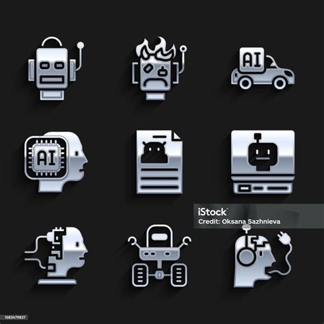 기술 사양 화성 탐사선 로봇 충전 배터리 유지 보수 휴머노이드 로봇 자율 스마트 자동차 및 아이콘을 설정하십시오 벡터 가공의 인물에 대한 스톡 벡터 아트 및 기타 이미지