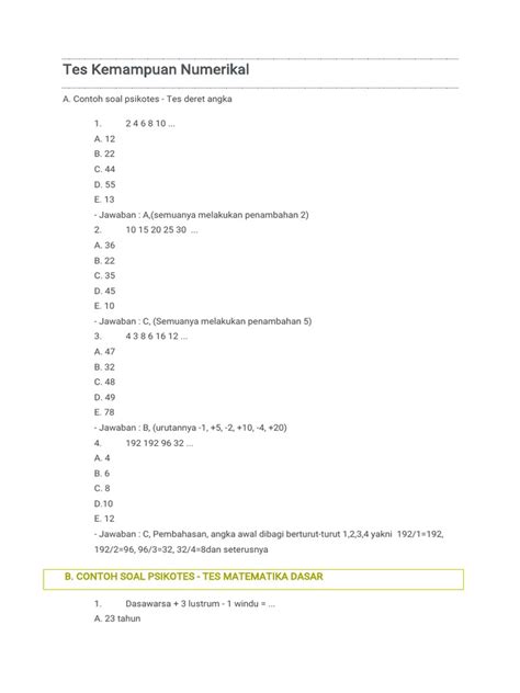 Contoh Soal Psikotes Numeritikal Dan Jawabannya Pdf
