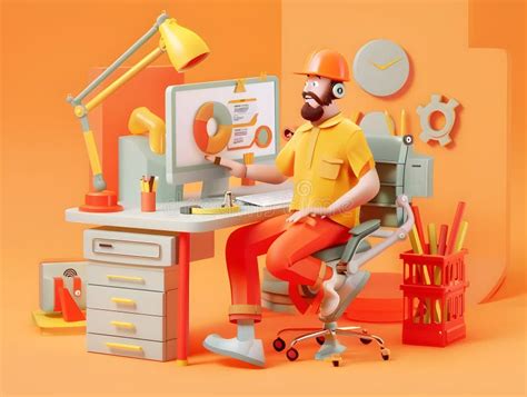 An Illustrated 3d Render Of An Employee Troubleshooting Tech Issues In The Office Workspace