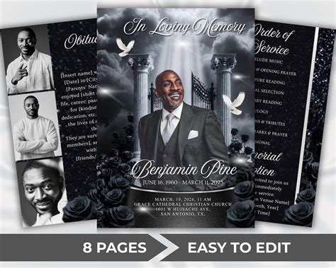 Black And White Funeral Program Template In Loving Memory Funeral