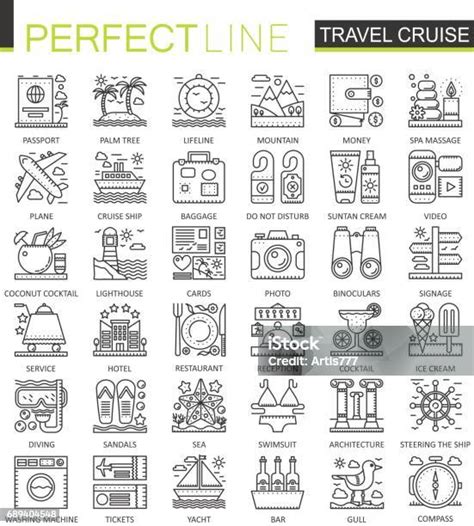 여행 크루즈 개요 개념 기호 완벽 한 얇은 라인 아이콘입니다 현대 선 선형 스타일 그림을 설정합니다 여행 주제에 대한 스톡 벡터 아트 및 기타 이미지 Istock